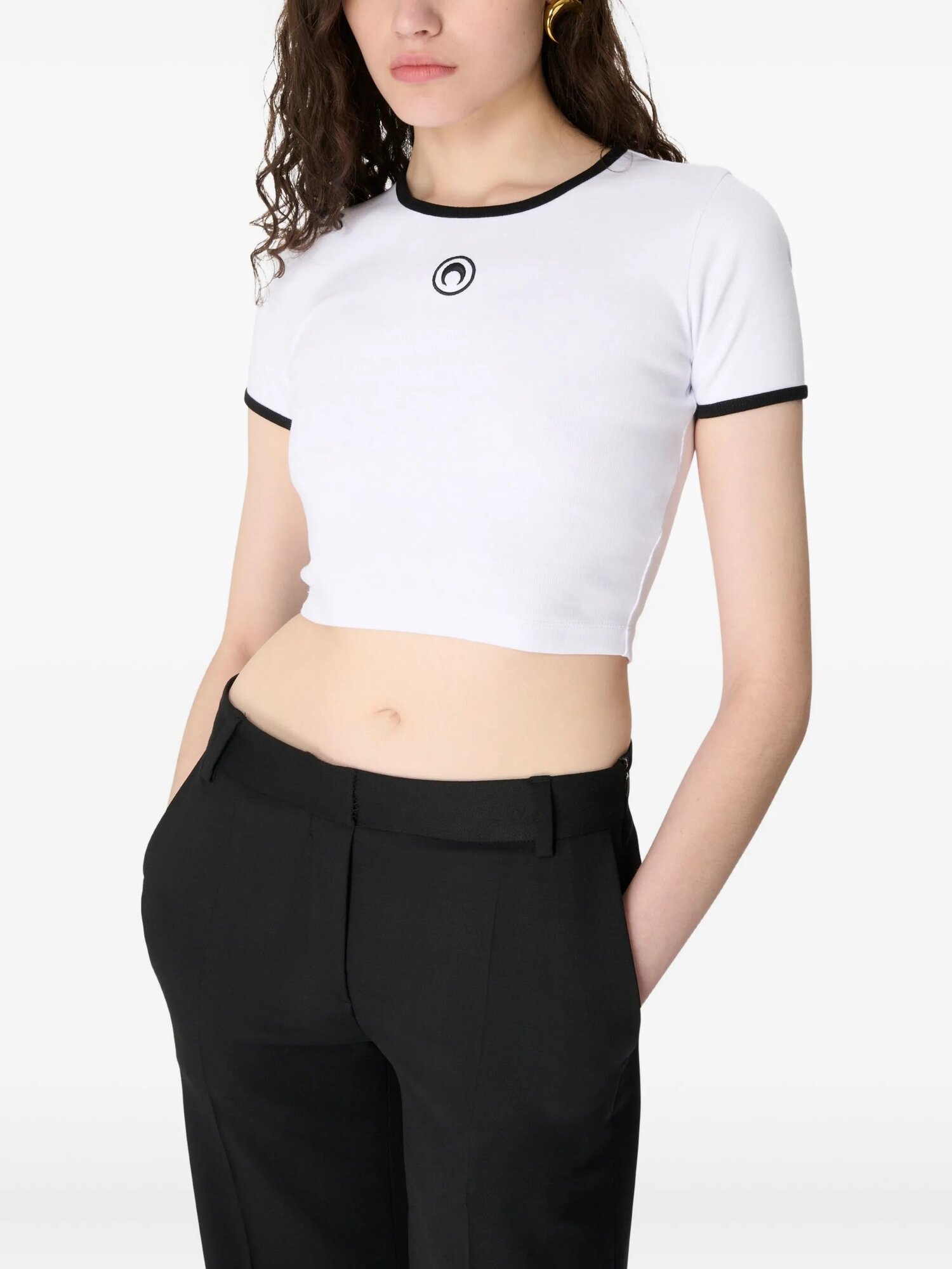 Топ Marine Serre Moon-logo ribbed crop top, размер L, white — фото 1