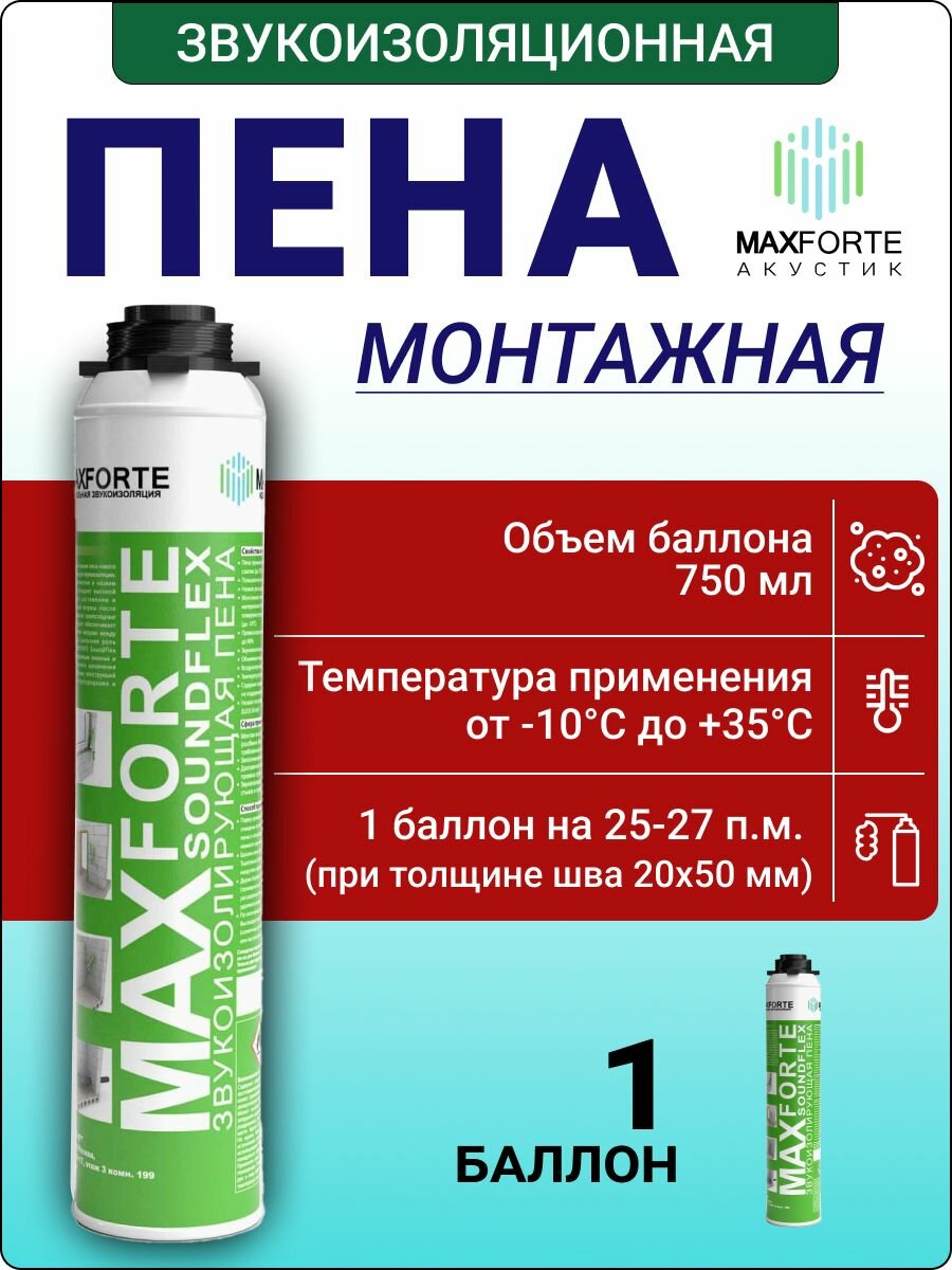 Пена монтажная, звукоизоляционная, эластичная, акустическая МаксФорте SoundFlex, 1 баллон