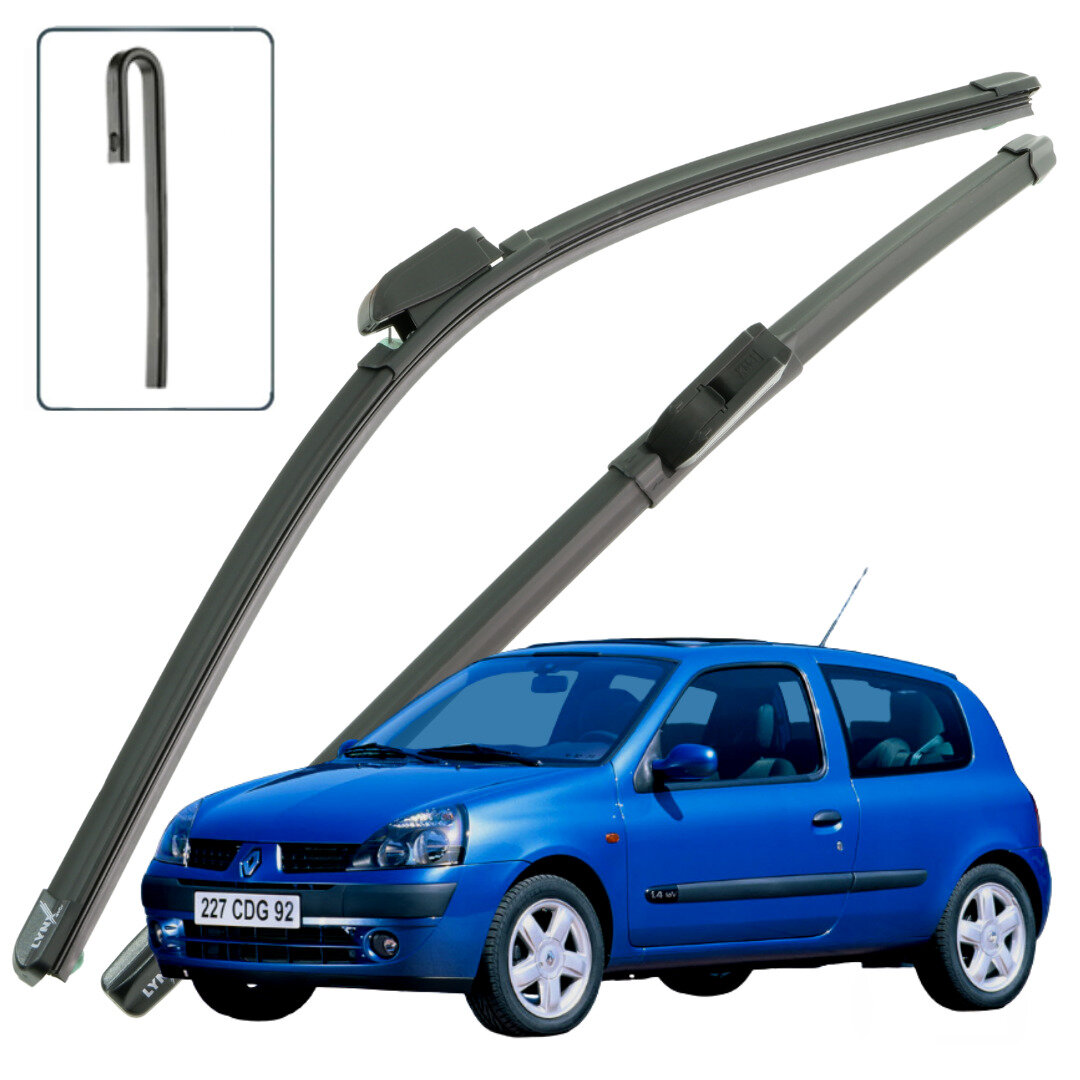 Дворники Renault Clio (2) / Рено Клио хэтчбек 3 дв. рест. 2001 / 2002 / 2003 / 2004 / 2005 Щетки стеклоочистителя бескаркасные автомобильные LYNXauto 530мм-450мм к-т 2 шт.