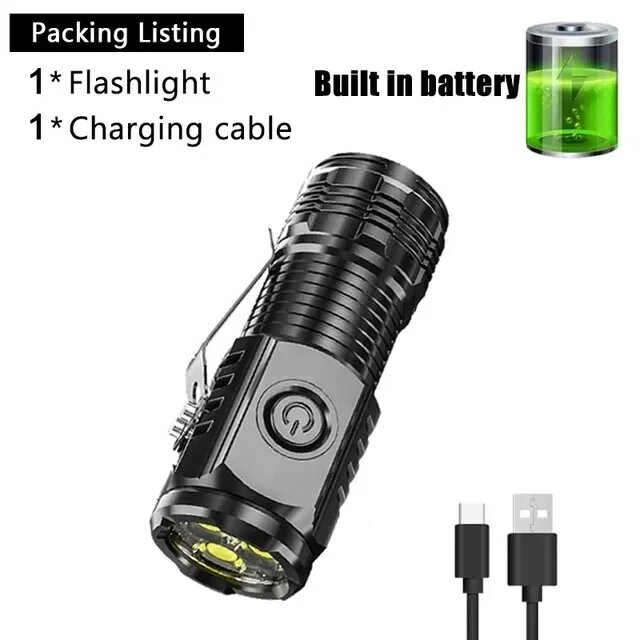 Мощный 3-светодиодный супер яркий фонарик, портативный мини-вспышка, перезаряжаемый аварийный прожектор с зажимом для ручки