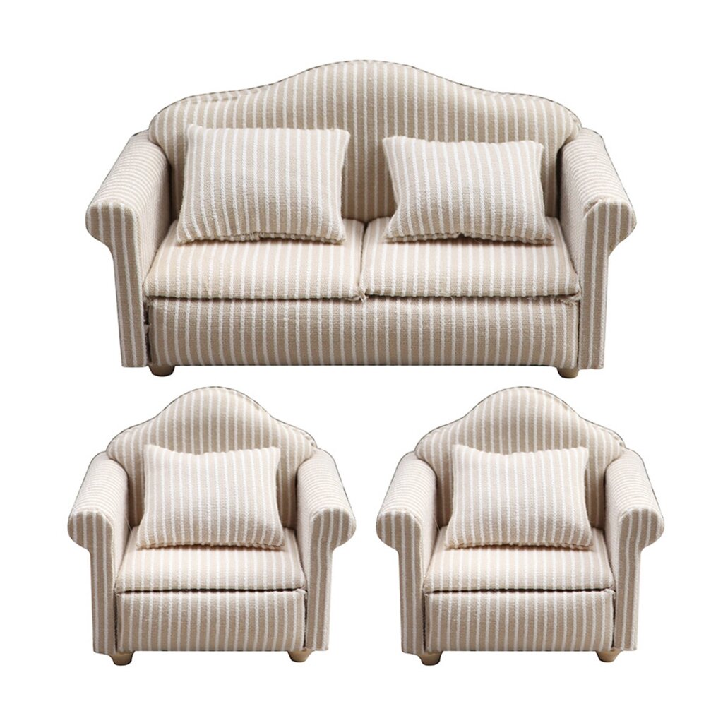 Миниатюрные Кукольные Домики Диван с Набором Подушек Удобные Кукольные Домики Из Мягкой Ткани для Детей в масштабе 1 12 Украшение Дома