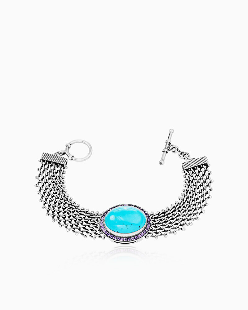 Браслет, серебро, 925 проба, аметист, бирюза