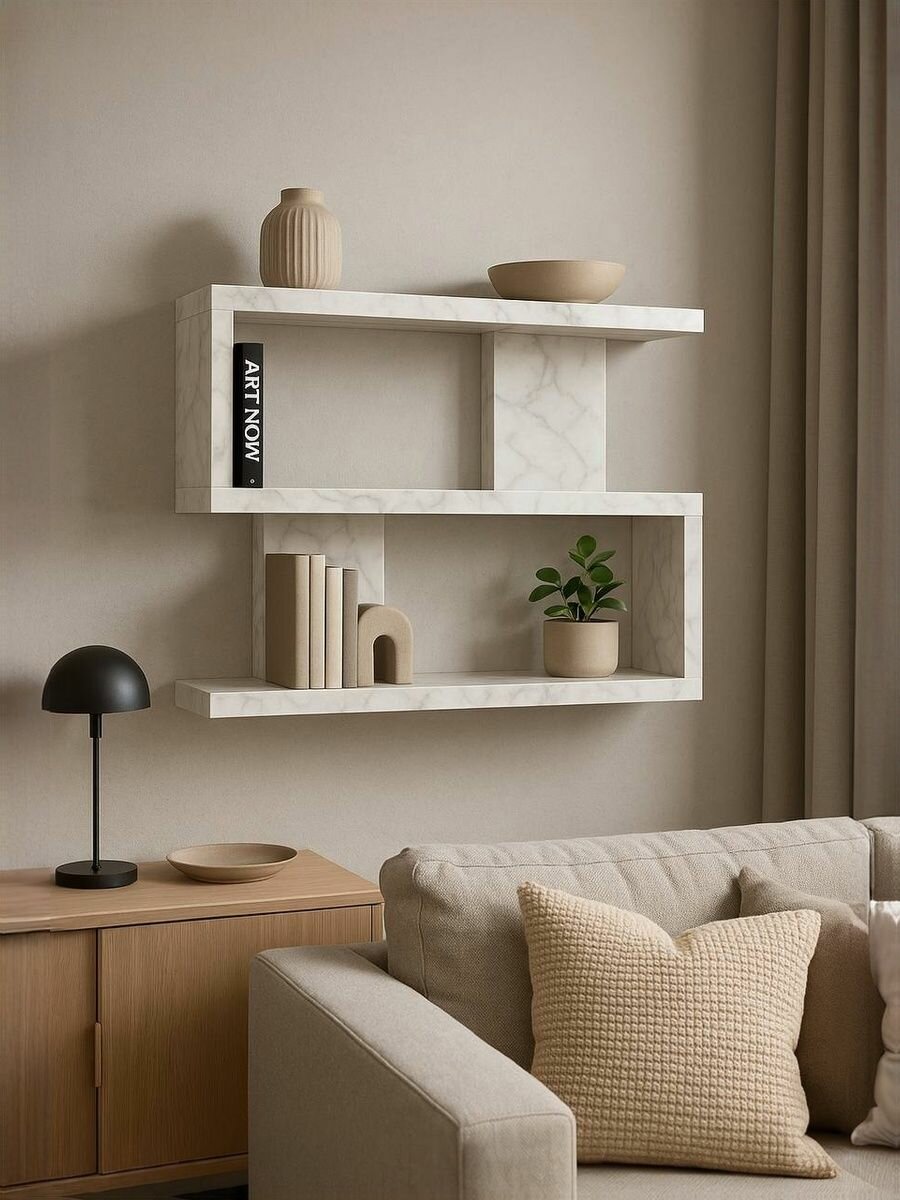 Полка настенная навесная Мрамор белый