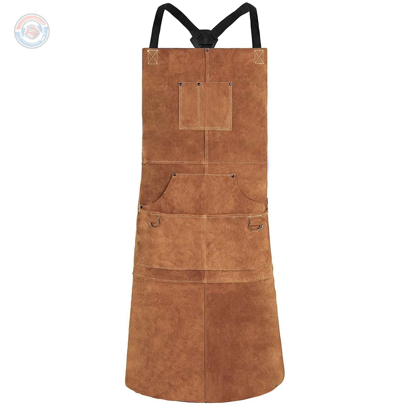 Кожаный сварочный фартук жаростойкий, огнестойкий кузнечный фартук с 6 карманами, длинный 42 дюйма для сварки, кузницы, мастерской и дома