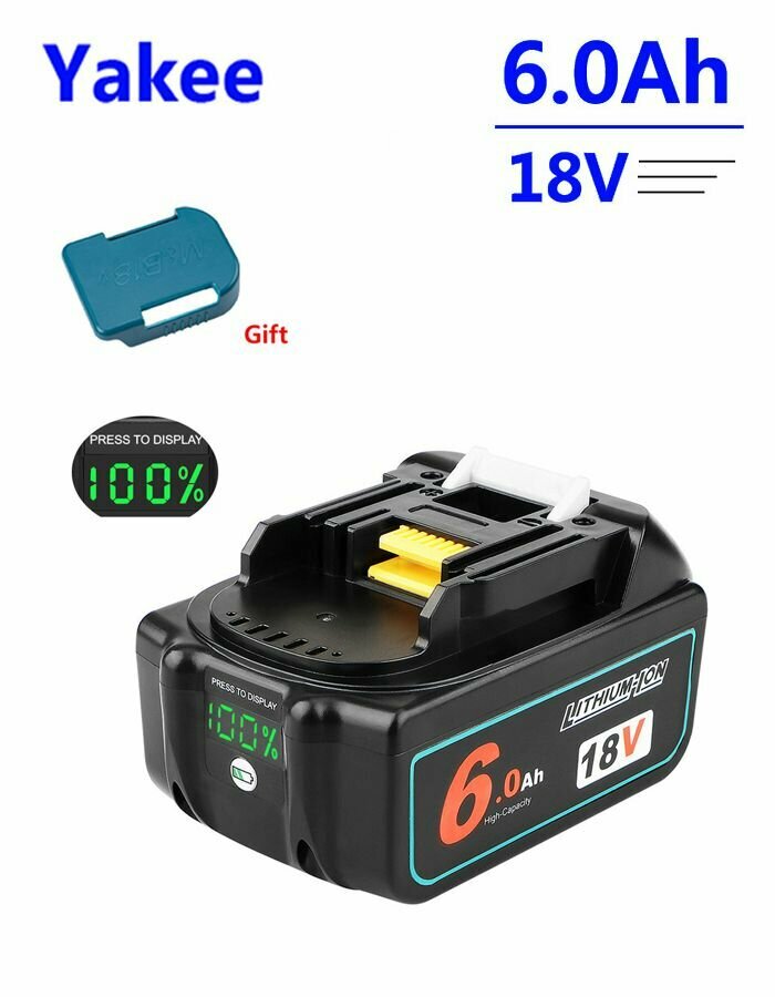 Аккумулятор Yakee, BL1860b, для инструментов Makita, Li-Ion, 18 В, 6000 мАч