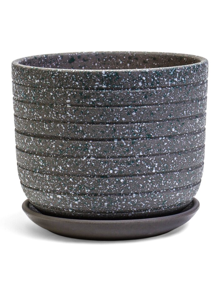Горшок цветочный с поддоном 1,6 л, серый керамика "Пряности" (М)