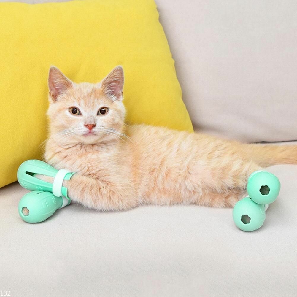 4шт. Антицарапки для кошек/ Защита от царапин во время груминга купания/ Мягкие силиконовые чехлы для кошачьих лап