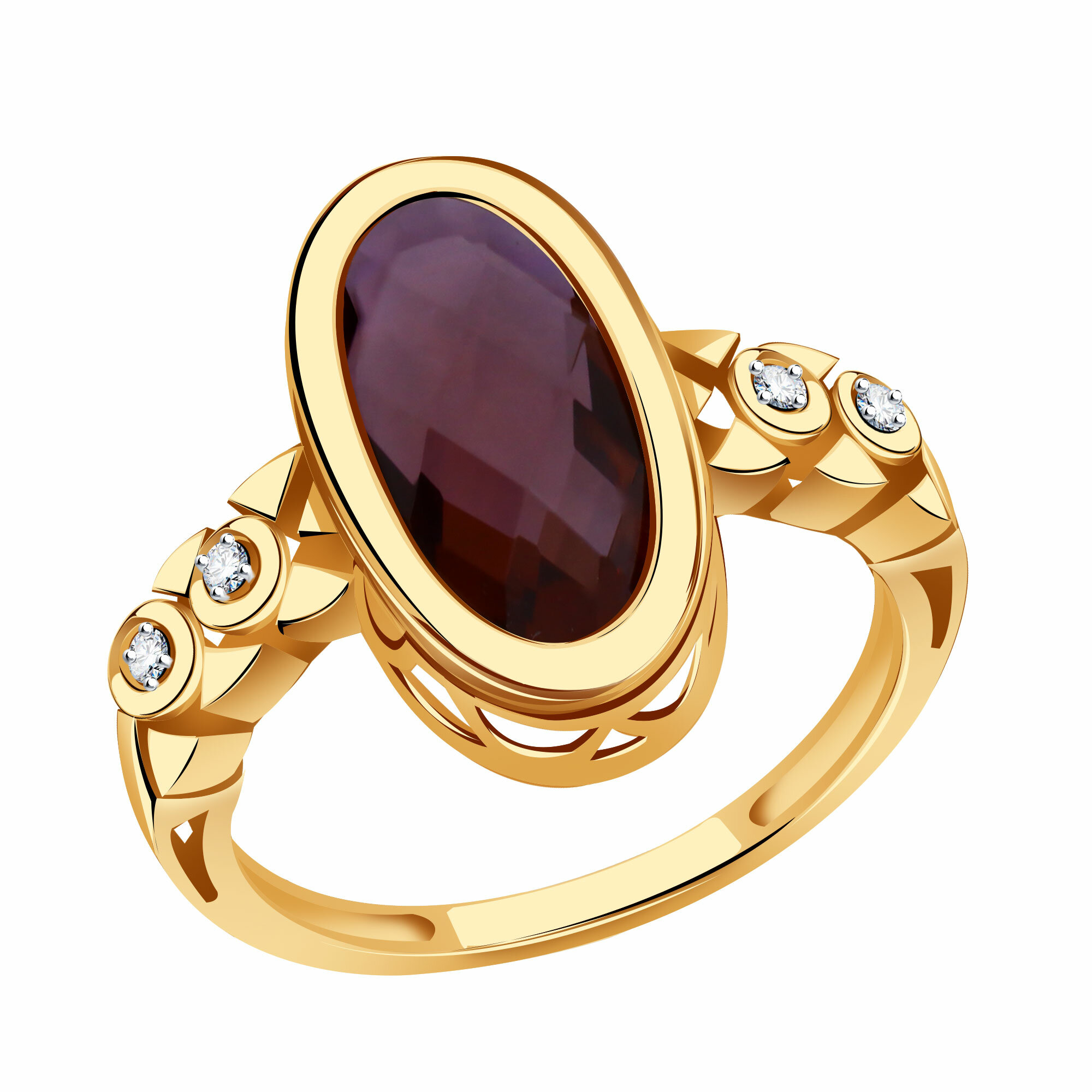 Кольцо, красное золото, 585 проба, родолит, фианит