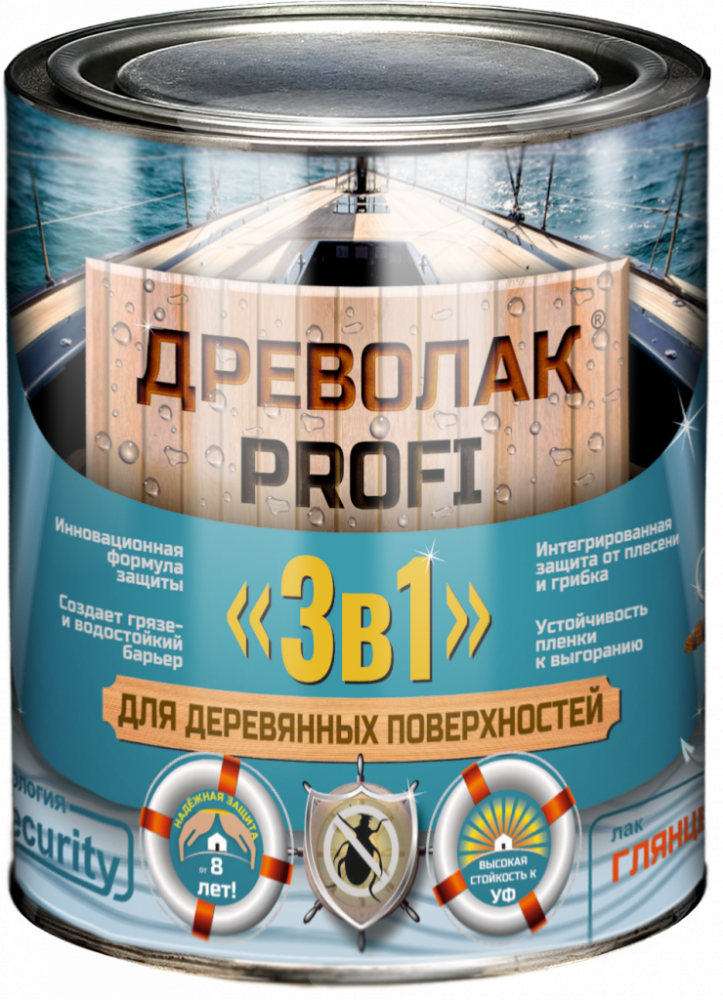 Древолак PROFI «3 в 1» Красковия 0.5кг Износостойкий Глянцевый Лак "3 в 1" для Дерева, Бесцветный / Красковия.