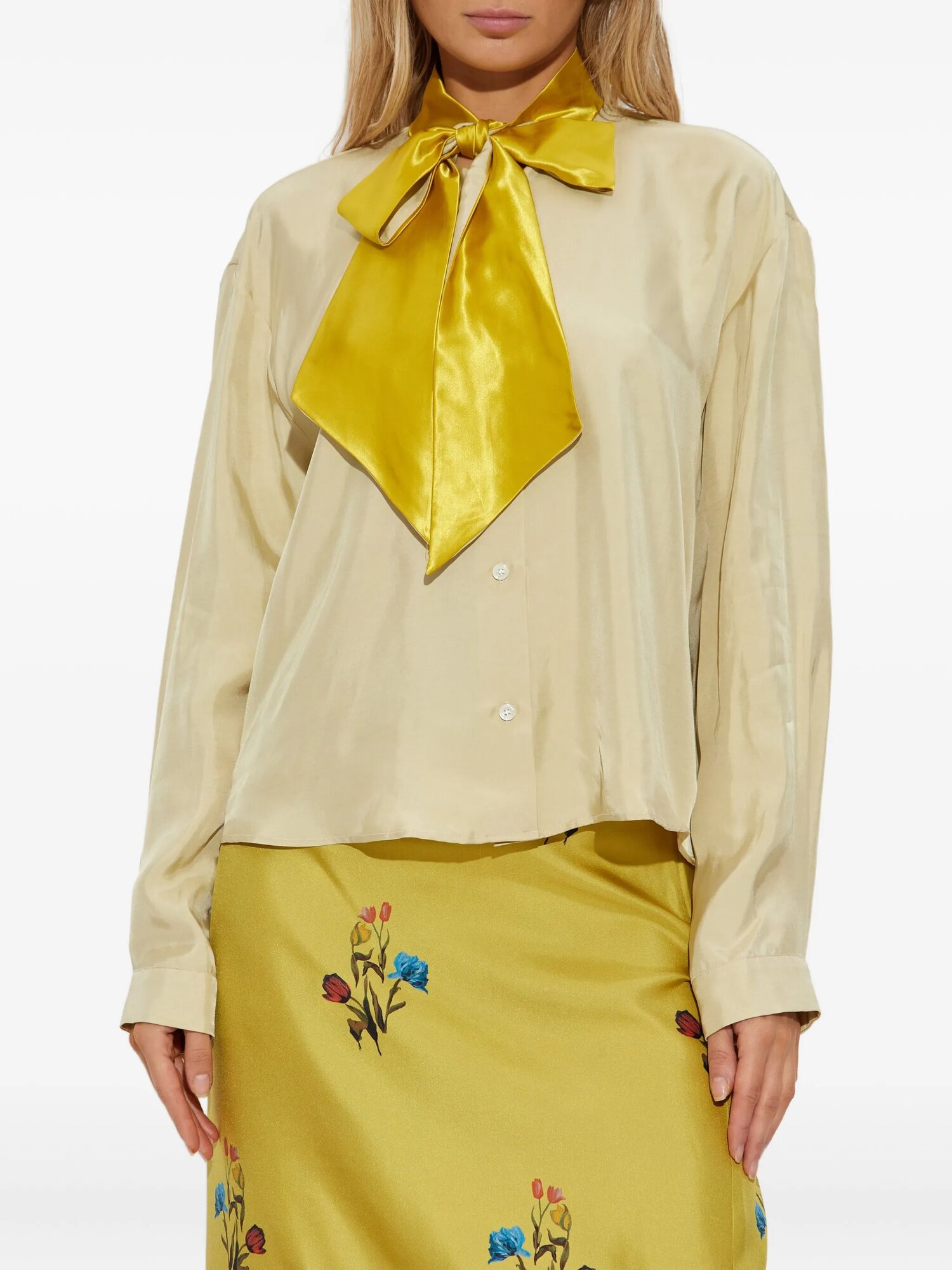 Блуза Marni Satin-bow blouse, размер 40, Желтый — фото 1