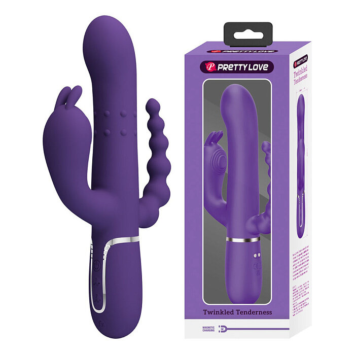 Вибратор-кролик «Cammy» с массажными бусинами и анальной цепочкой