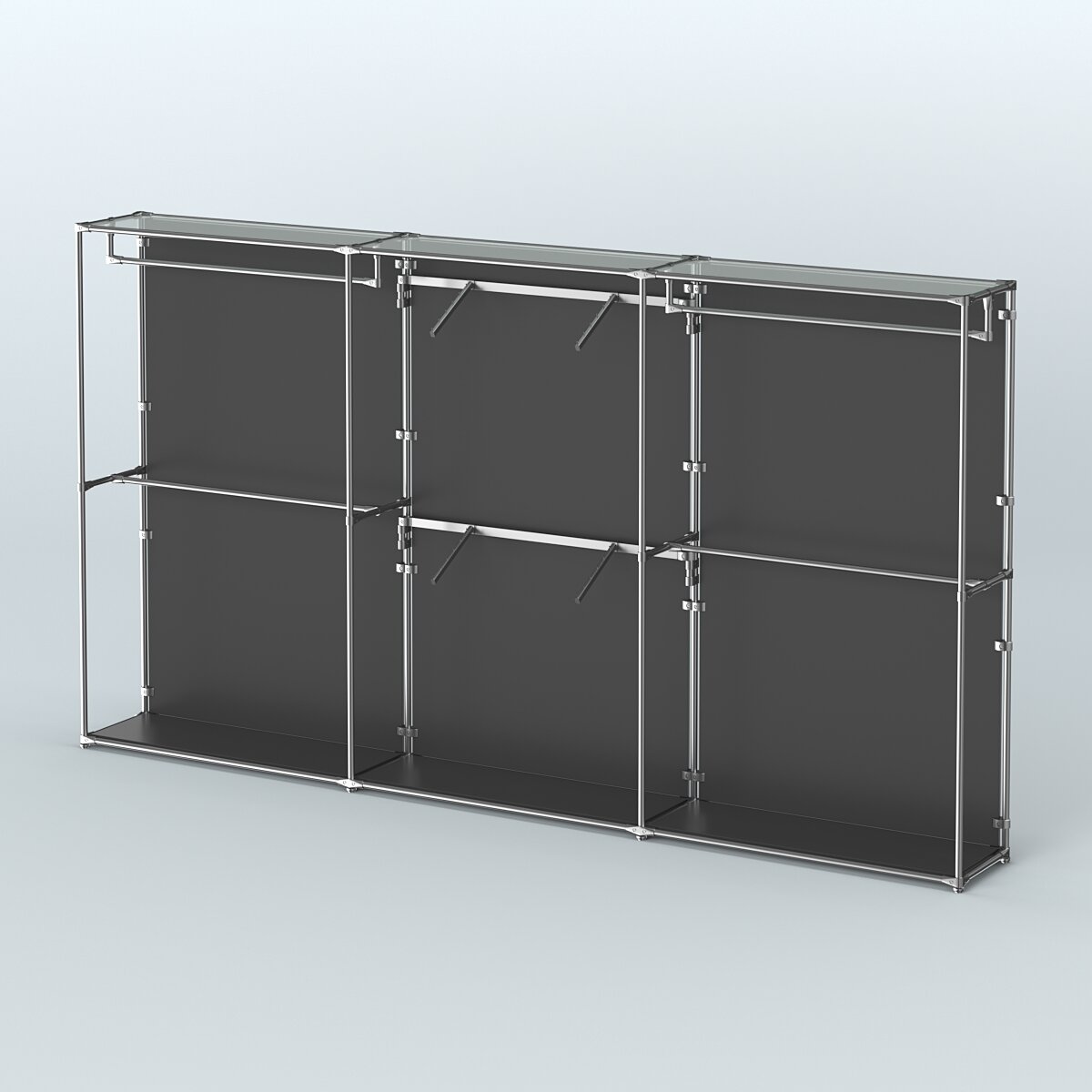 Торговая система хром (задняя стенка - ДСП) 3600 мм с поручнями №5, Черный