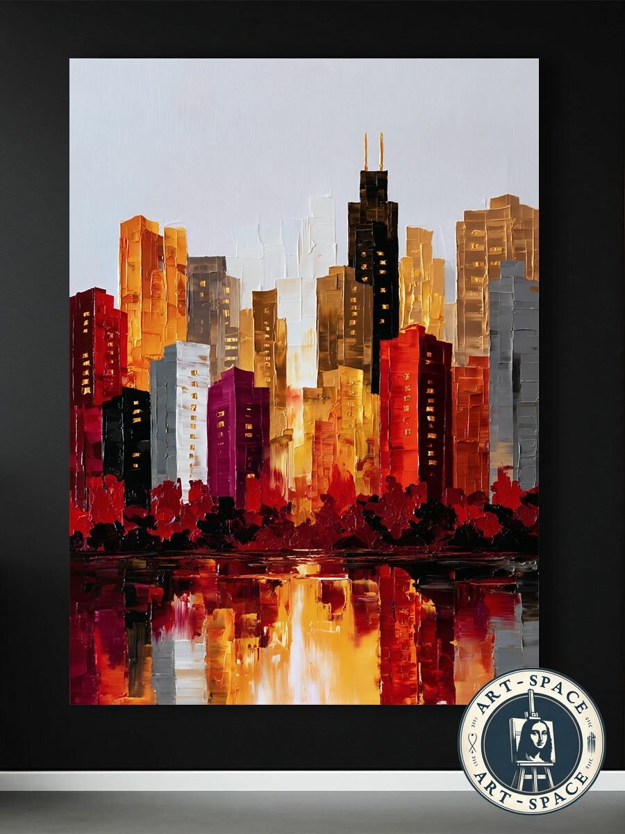 Картина интерьерная на стену вертикальная - "Город / Пейзаж / Небоскребы" , 60х80 см.