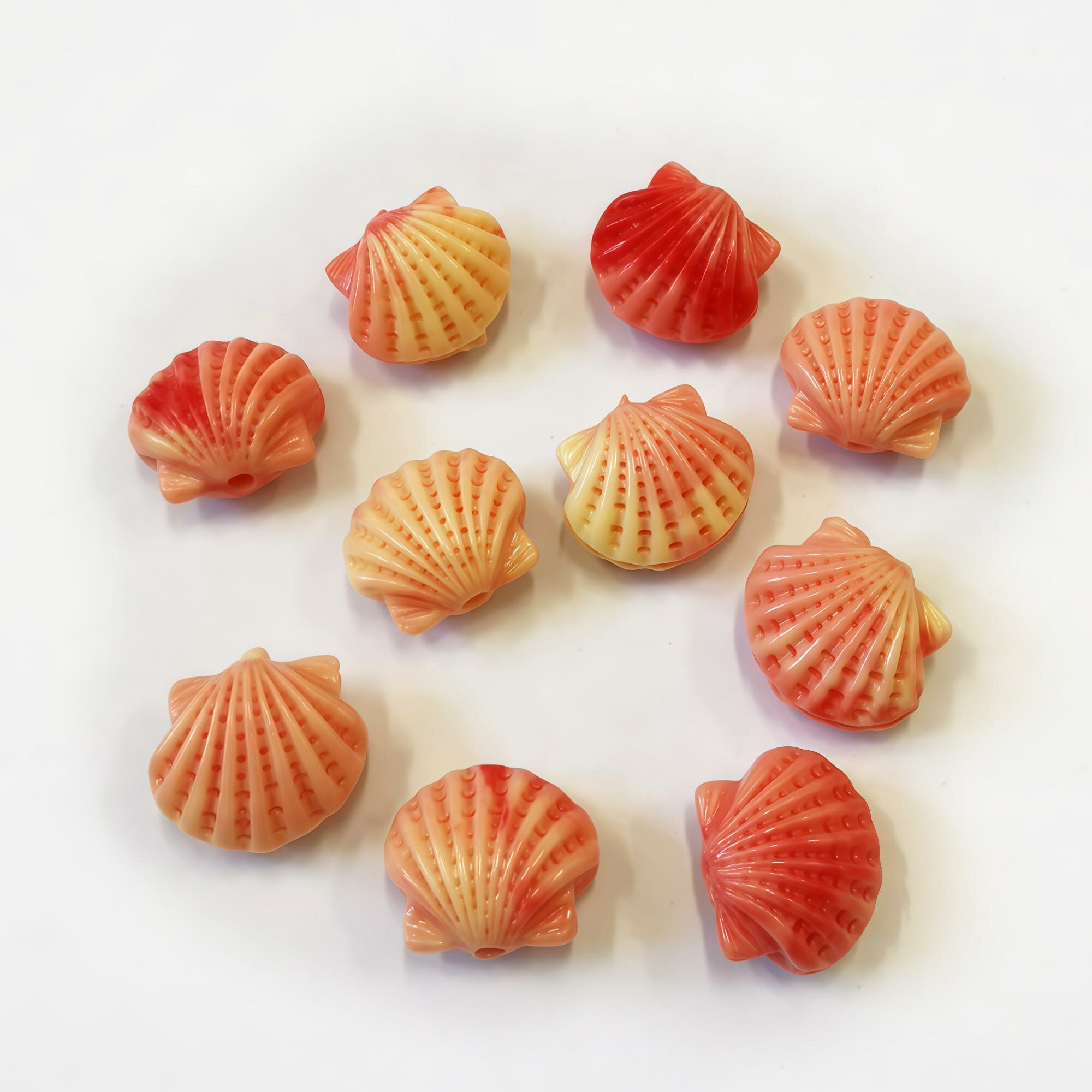 Бусины каменные, коралл (имитация), розово-кремовый, резной, 12х10х7мм, ракушка, 10 шт.
