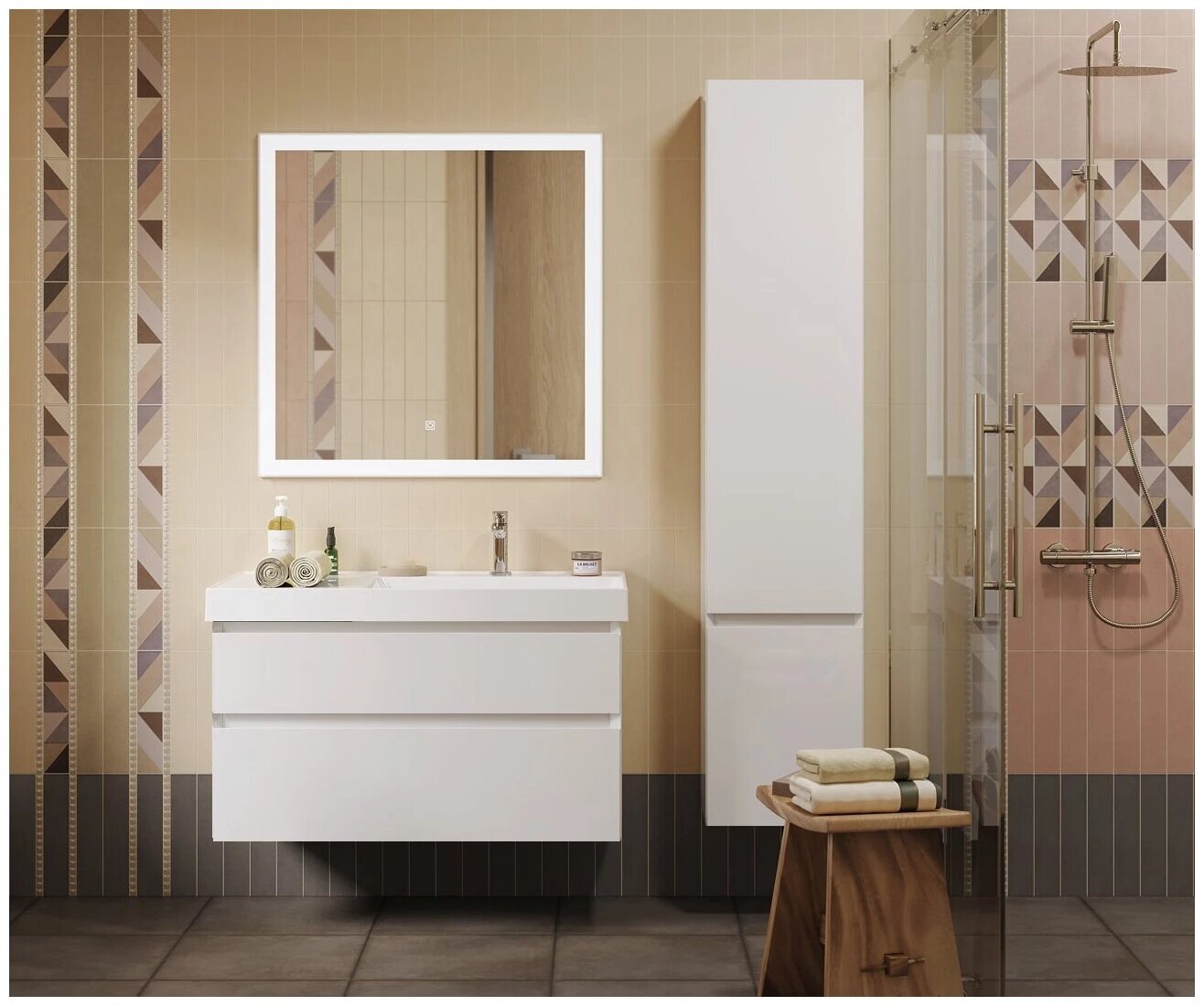 Раковина Kerama Marazzi CUBO правая подвесная/мебельная 90, белая глянцевая, Гарантия 10 лет