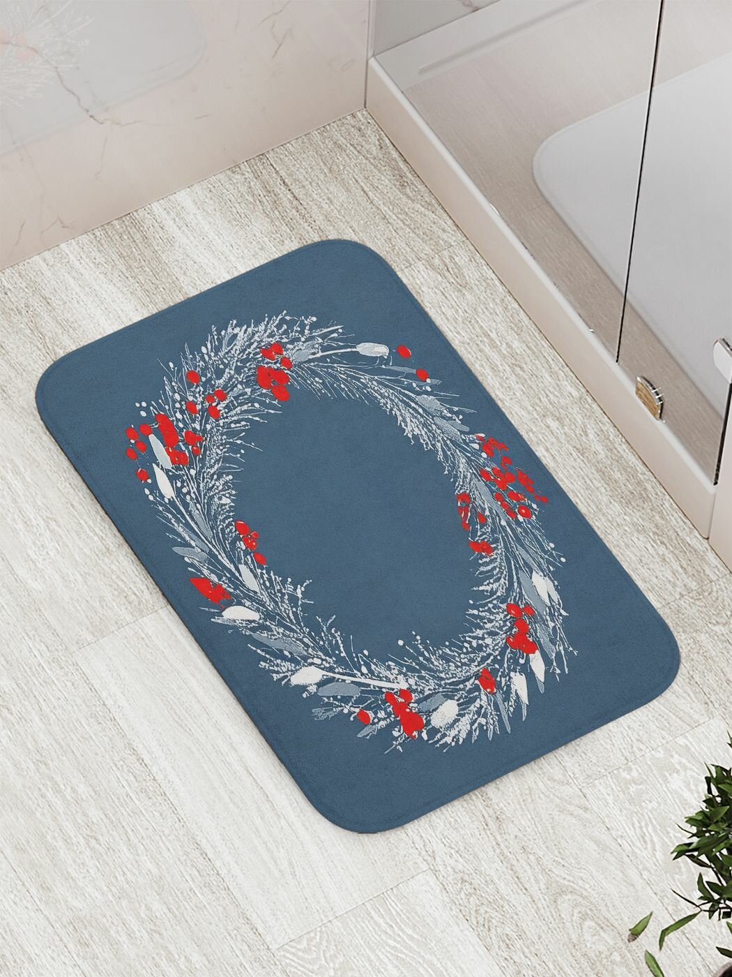 Коврик для ванной комнаты, туалета "Новогодний венок" противоскользящий, 52х77 см, JoyArty, серия Новый год