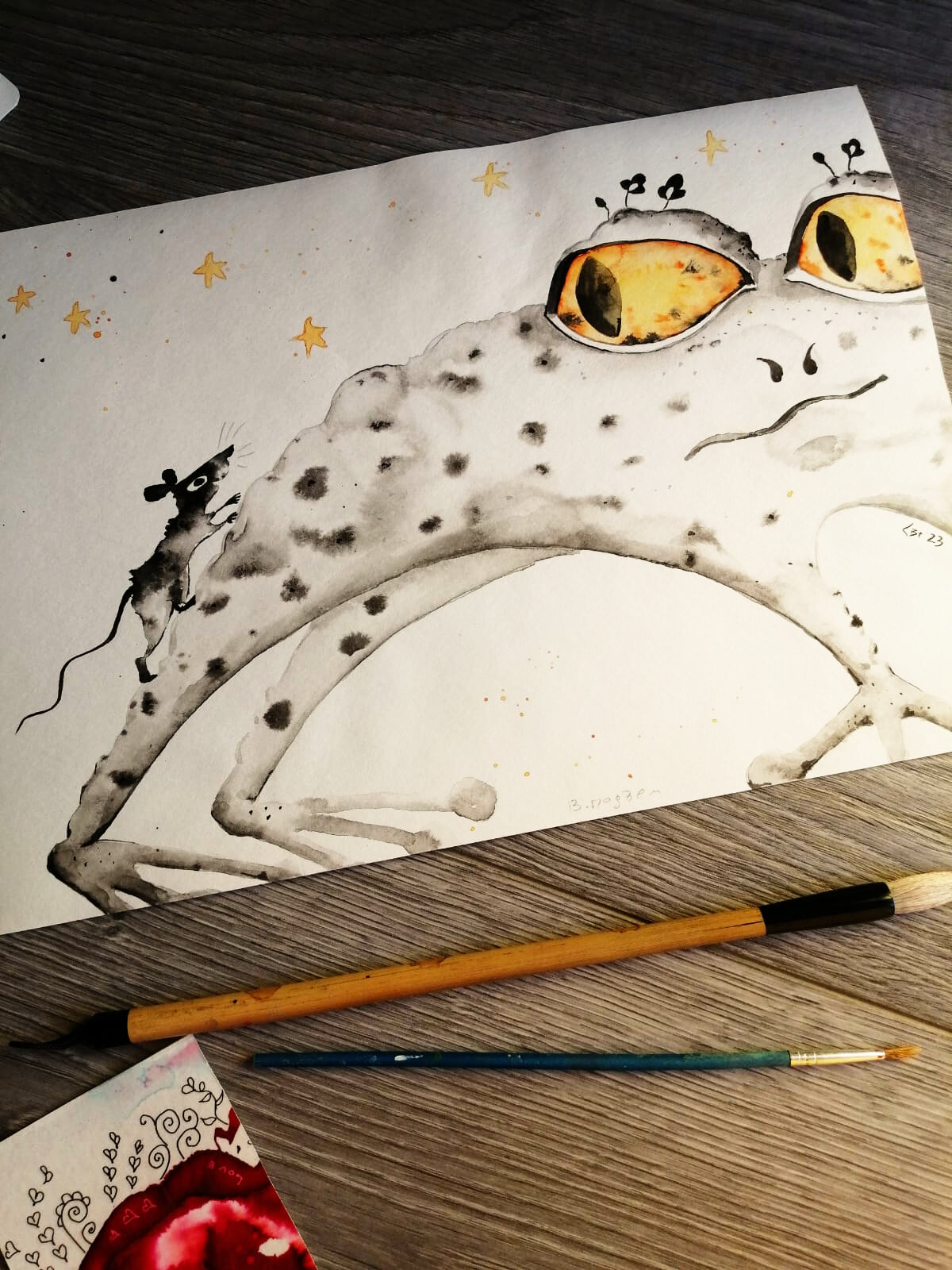 Картина "Восхождение к месту силы", ручная работа, акварель, тушь, бумага, 30х21 см