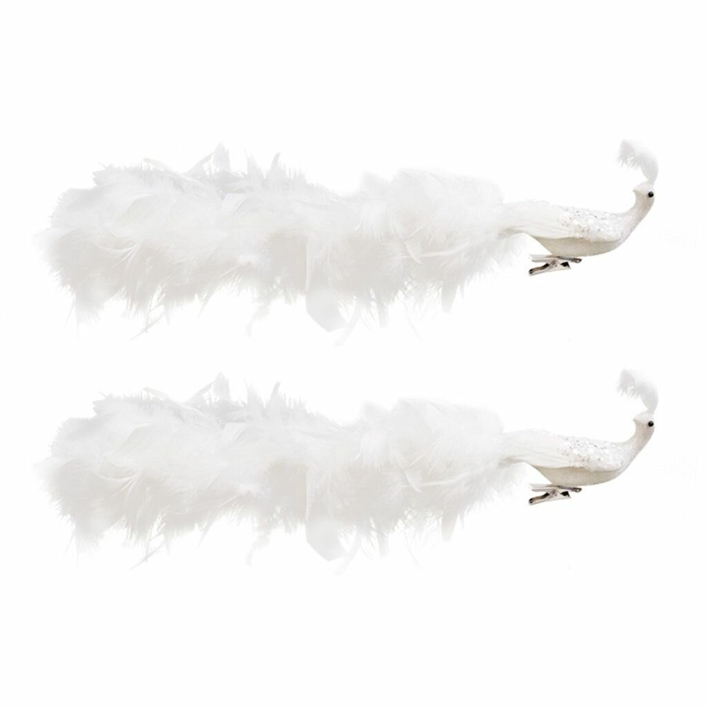 Праздничное оформление, Рождественское украшение - реалистичный белый павлин, упаковка из 2 штук, один