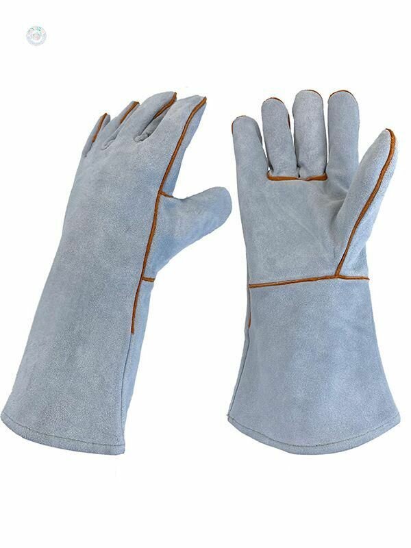 Краги сварщика из натуральной коровьей кожи, термостойкие перчатки для сварки, барбекю, гриля и домашней работы, длинный рукав 16 дюймов, защита от огня и жары