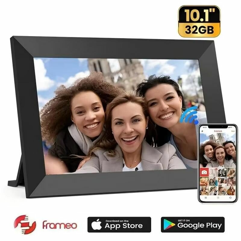 Умная цифровая фоторамка, электронная, Сенсорный экран Smart WI-FI, экран 10.1" дюйм, работает по ВАЙ-ФАЙ, 1280x800 пикселей, Встроенная память 32 ГБ