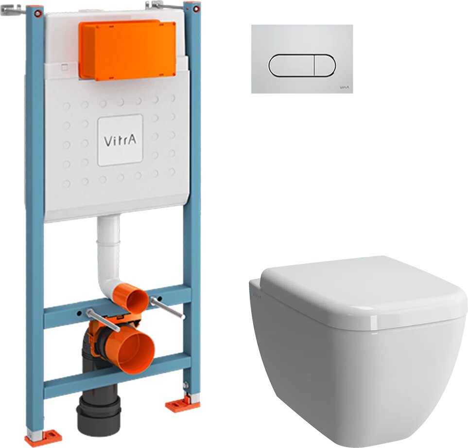 Комплект 3 в 1 Инсталляция с кнопкой VitrA V-Fix Core 732-5800-01 цвет хром глянец / Унитаз подвесной Shift 7742B003-0075 белая глянцевая / Крышка 91-003-009 с микролифтом, петли хром