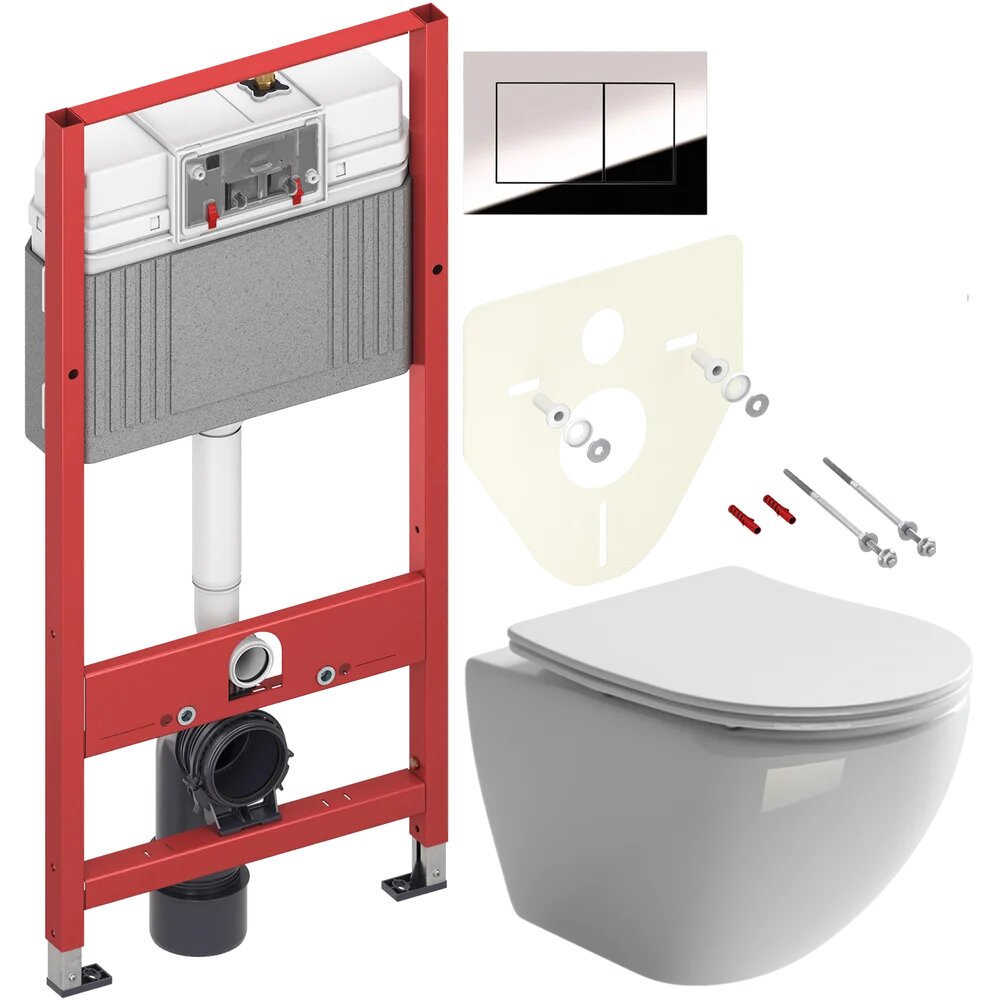 Комплект 2 в 1 Унитаз подвесной Ceramicanova Metropol CN4002 / Инсталляция с кнопкой TECE Now 9400412 цвет хром