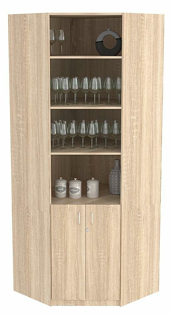 Высокий стеллаж угловой из ДСП серии Эконом Н-2400 мм №5-5 (торец 500 мм) с дверцами 810 мм, Дуб сонома