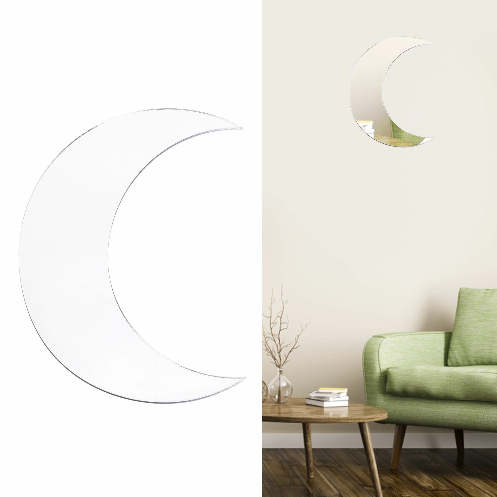 Зеркальная наклейка на стену в форме луны, акриловая декоративная фоновая наклейка для домашнего офиса, коридора, серебро