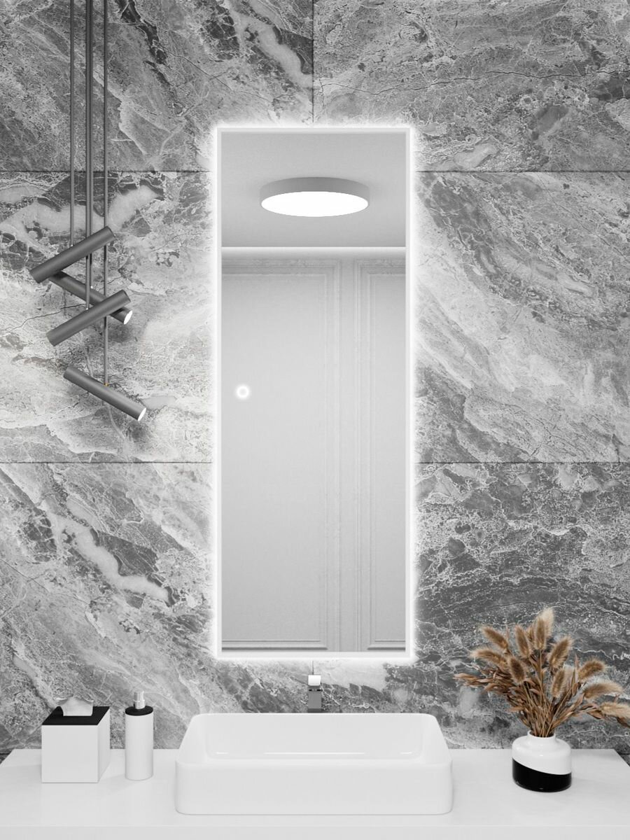 Зеркало настенное 120х40 см. BLX MIRROR с подсветкой в ванную сенсорное в алюминиевой раме, Белое