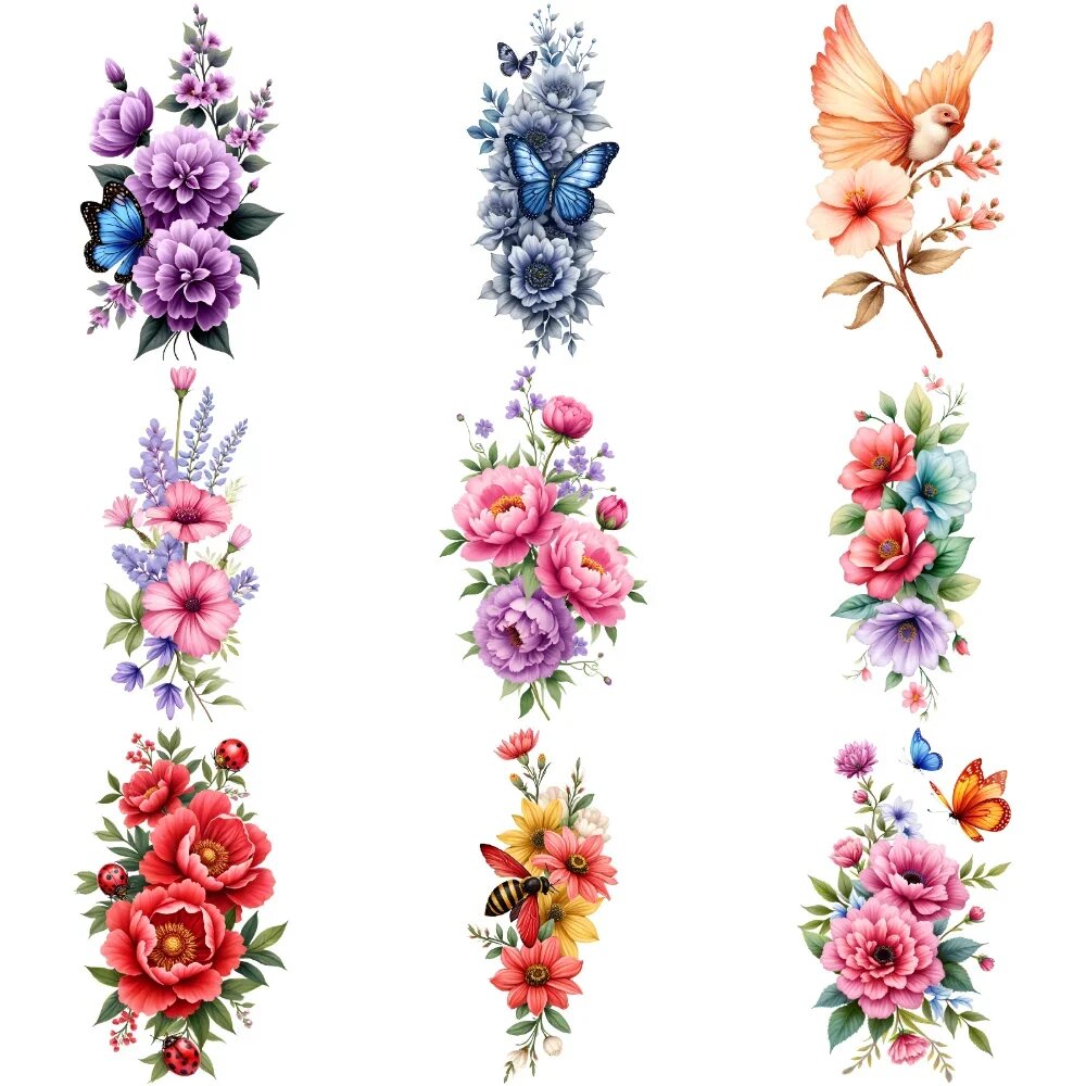 Временные татуировки 3D цветочные 9 шт. 18A