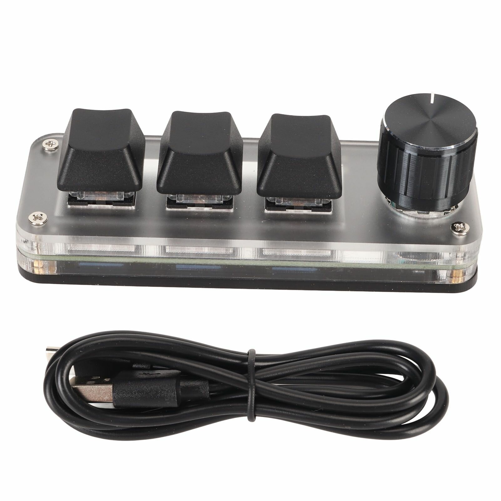 Мини-клавиатура USB с 3 клавишами, программируемая, с ручкой, проводным подключением, синим переключателем, игровая клавиатура для управления одной рукой, черная