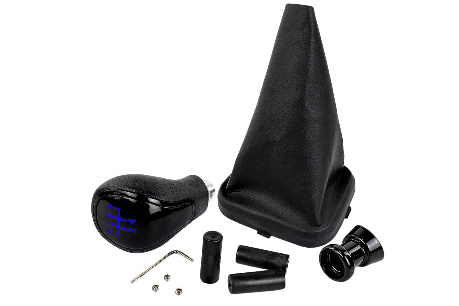 Ручка КПП черный лак, синяя подсветка Sal-Man с пыльником на ВАЗ 2113, 2114, 2115