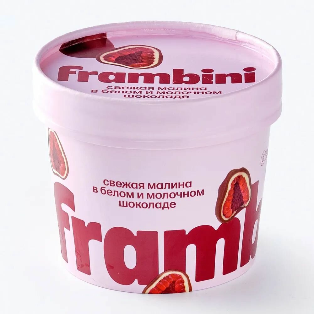 Малина в белом и молочном шоколаде Frambini, замороженная, 130г.
