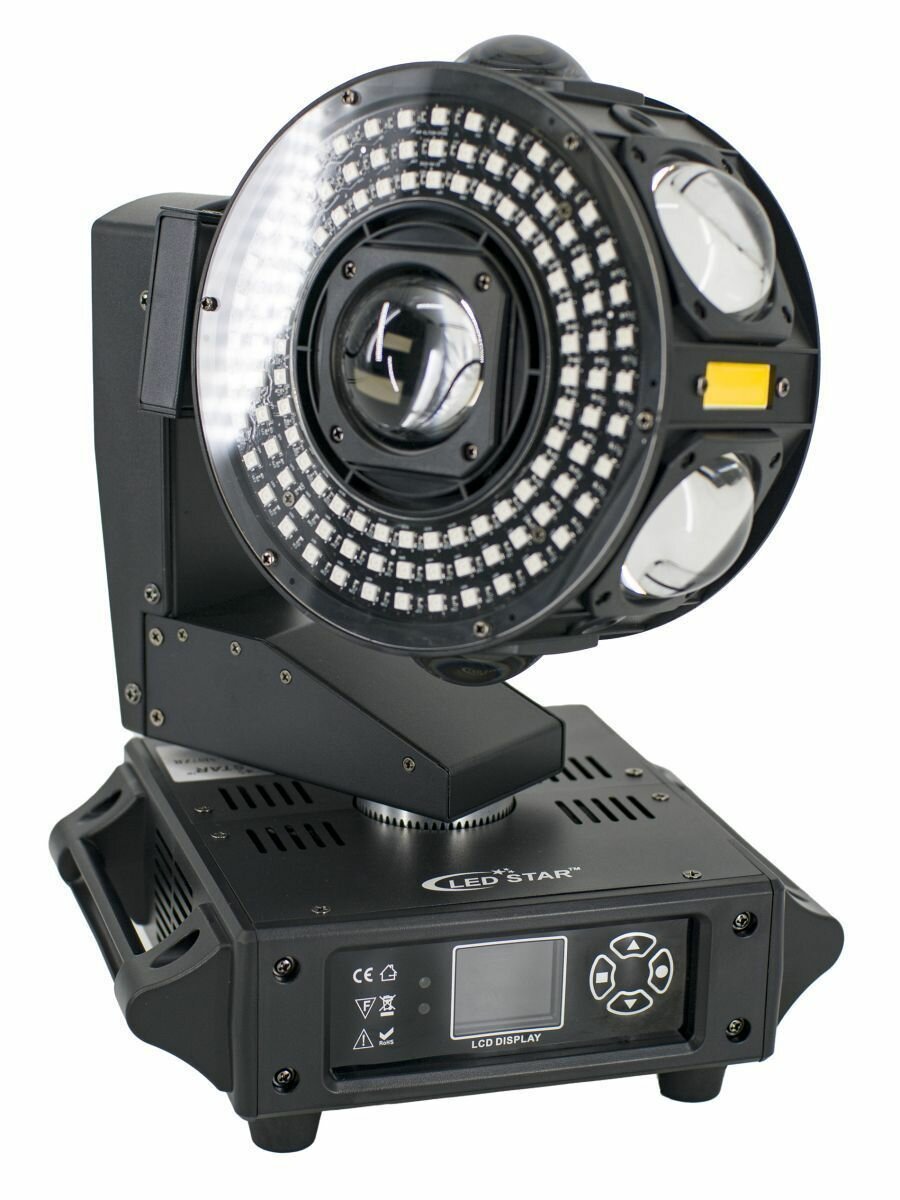 Led Star MA-M07ZR Прожектор с движущимся корпусом, 120ВТ, 7pcs LED Beam, Strip, Laser, Strobe, DMX MA-M07ZR