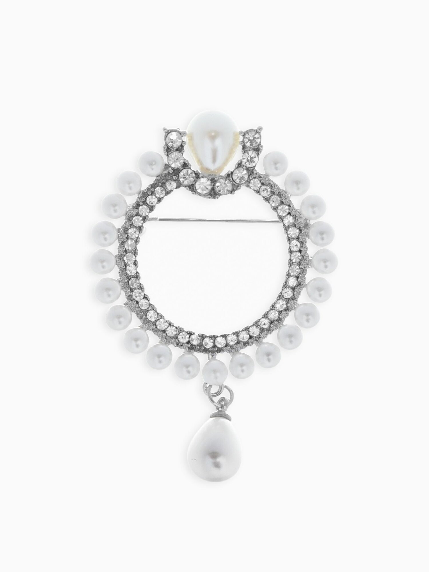 Брошь, стразы, пластик, жемчуг культивированный