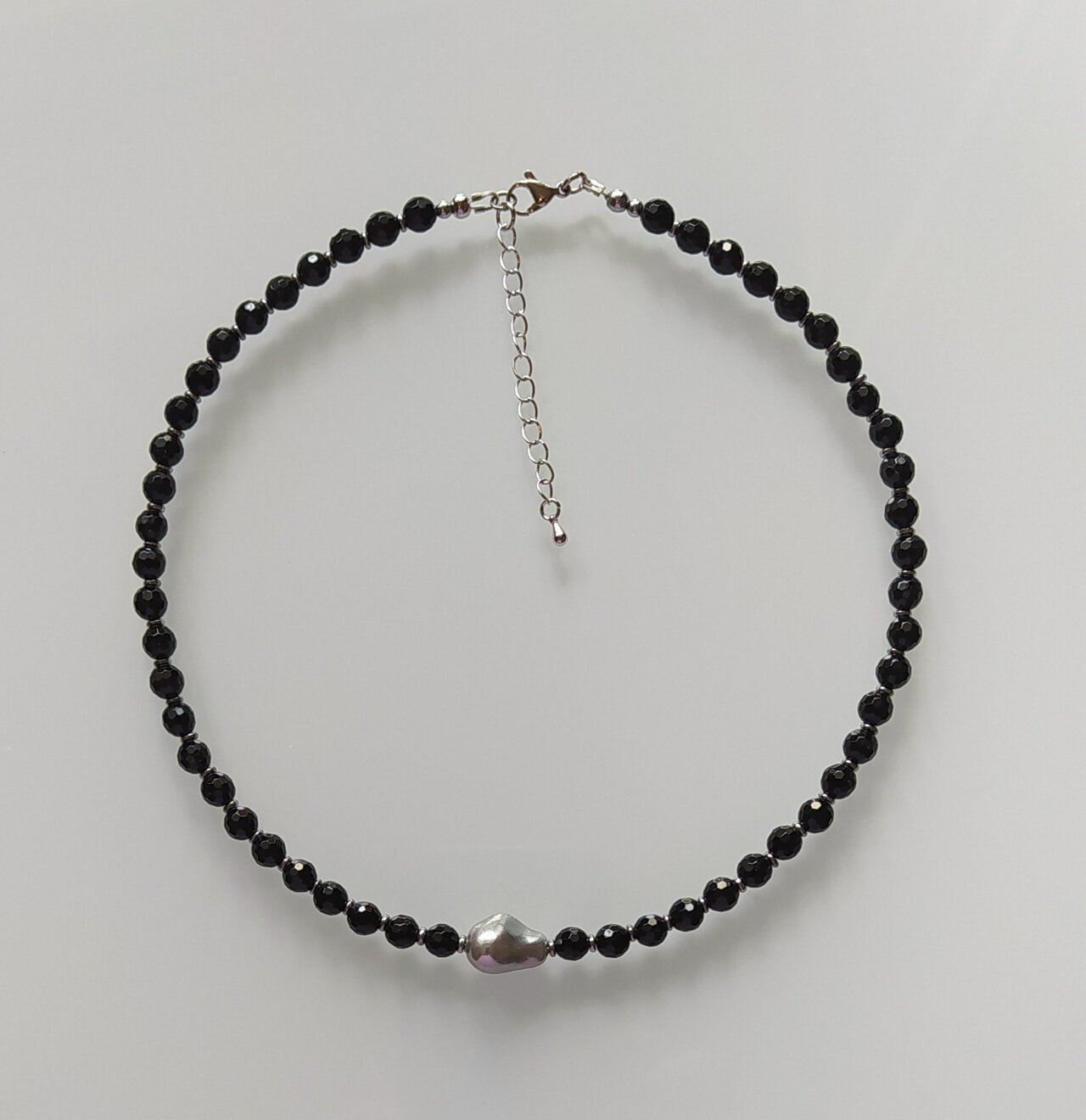 Чокер, гематит, агат, жемчуг барочный