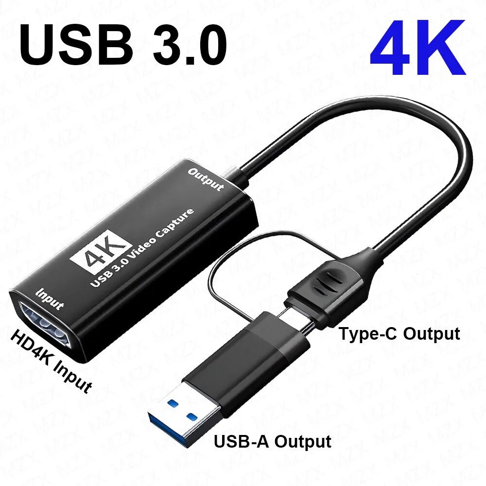 MZX USB 3.0 A Type C 4K Карта видеозахвата Tipo HDMI-совместимый конвертер HD Grabber OBS Захватывающий потоковый рекордер игр, USB3.0 A C VC05