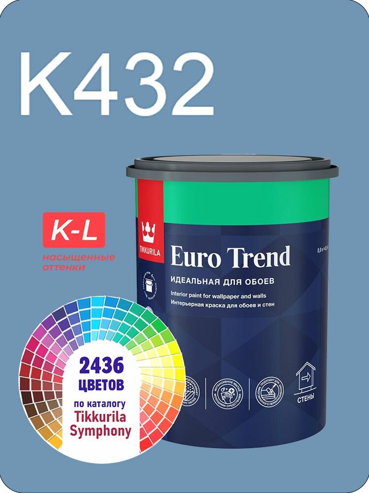 Краска для обоев Tikkurila Euro Trend 0,9л. насыщенные оттенки K432