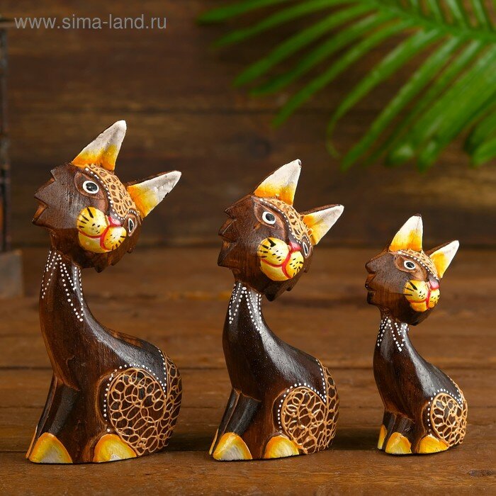 Сувенир «Кошки», набор 3 шт, 17×7×8 см, дерево