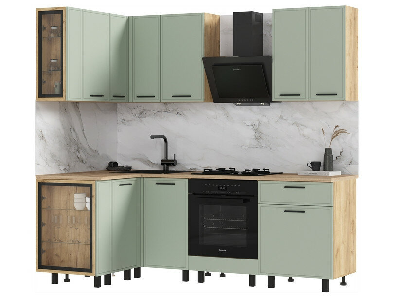 Модульная кухня 1,2х2,2м в современном дизайне, Крафт золотой/Олива софт