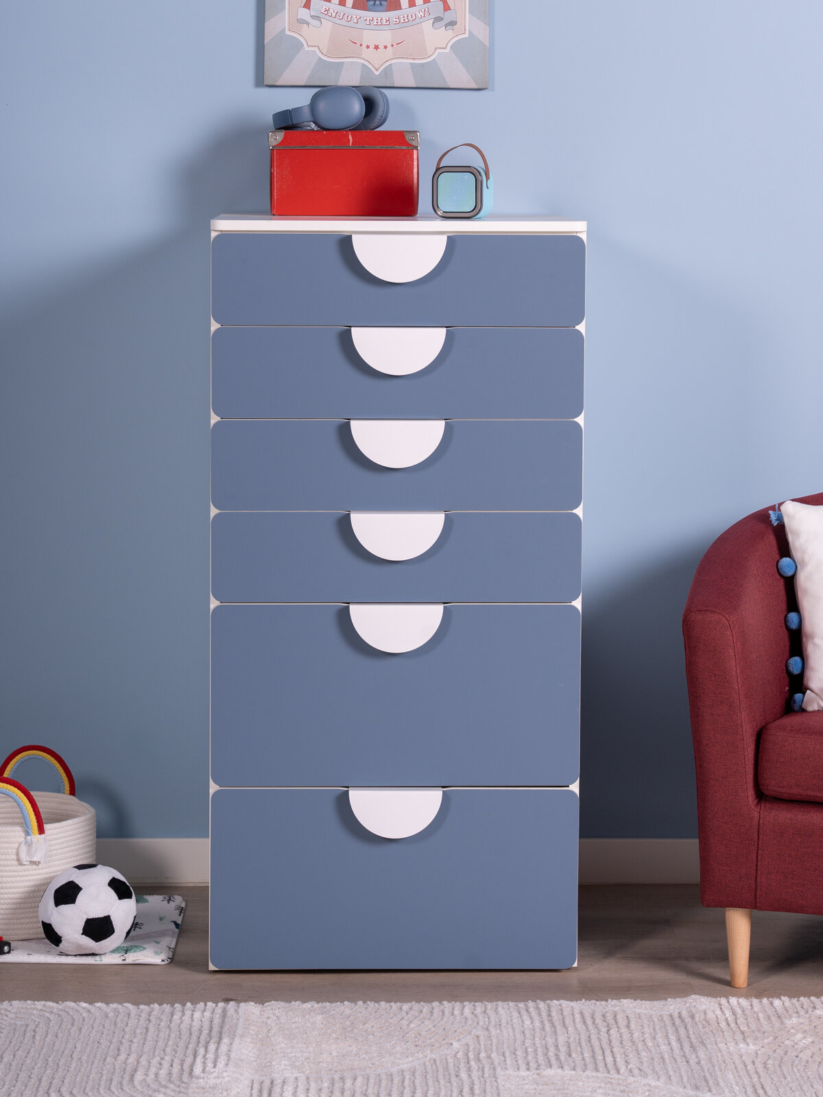 Комод ГУД лакк Пикси, 6 ящиков 60 x 57 x 120 см, голубой, ЛДСП