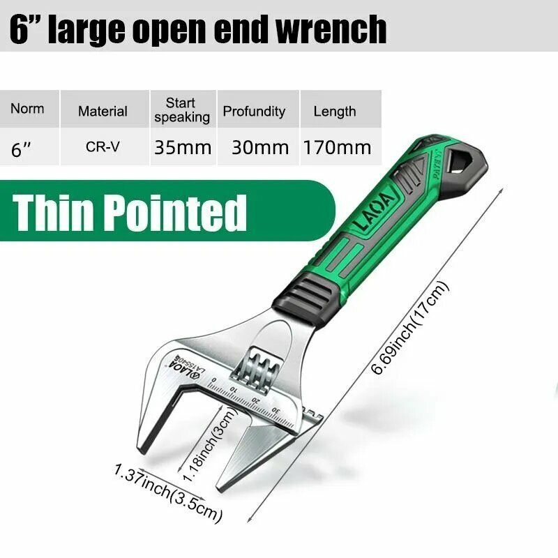 LAOA Ключ разводной с тонкими губками и широким зевом (раскрытие зева до 35 мм, ключ 170 мм)