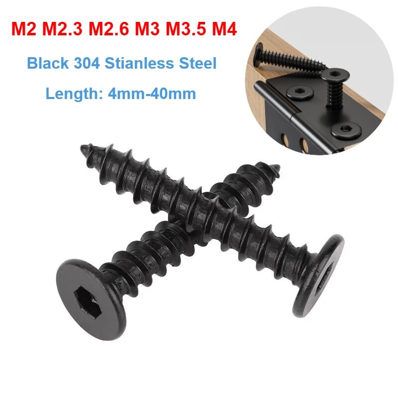 Саморезы по дереву из нержавеющей стали 304, черные, M2-M4, 4-40 мм M3.5x10mm (50pcs)