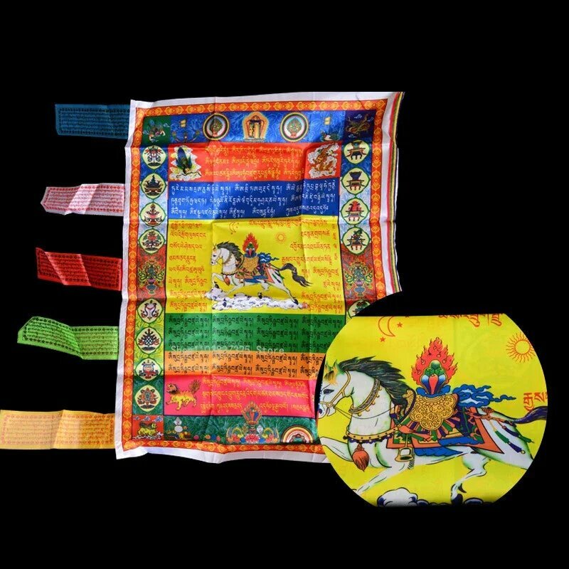 Зеленые тибетские молитвенные флаги из шелка long da