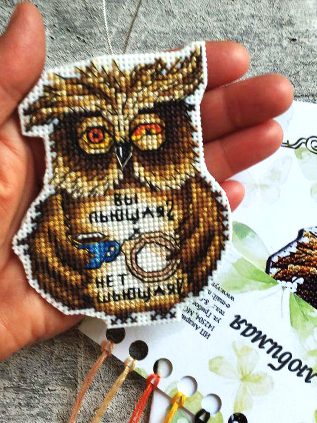 Набор для вышивки "Сова", на пластиковой канве, 10x8 см, 16 оттенков мулине