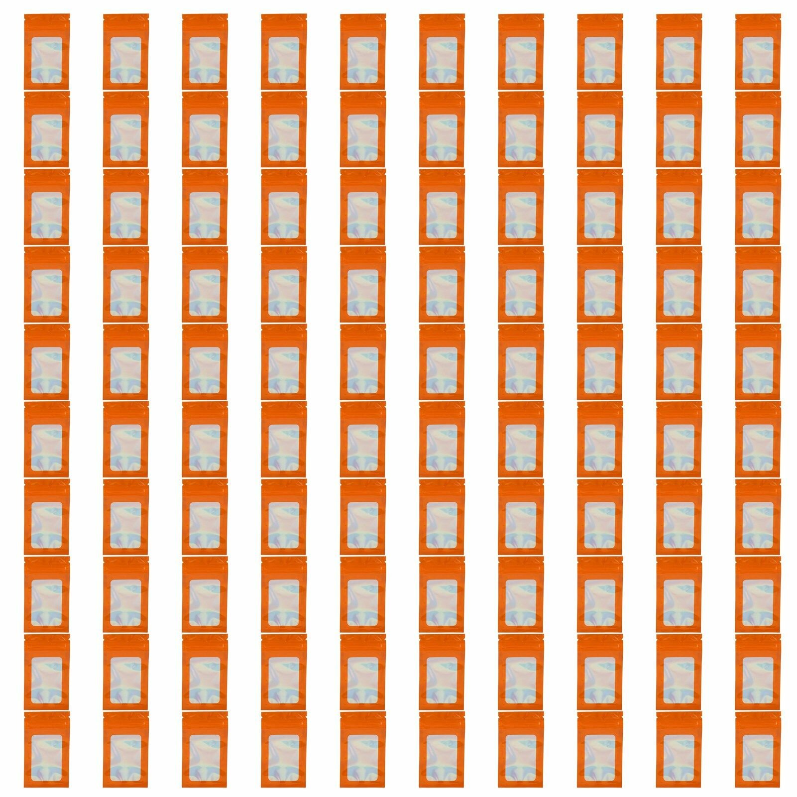 100 шт, самозапечатывающиеся голографические многоразовые пакеты для хранения продуктов с застежкой-молнией и отверстием для подвешивания, оранжевого цвета