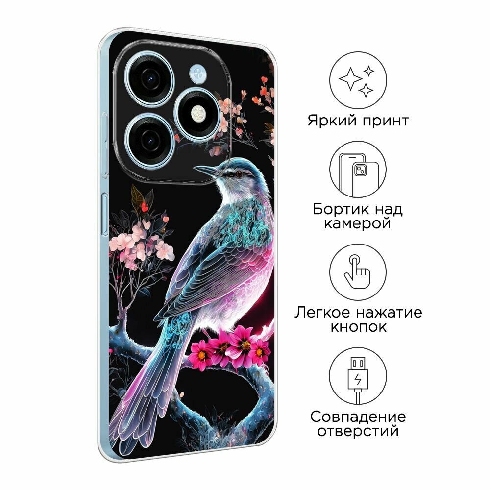 Чехол на Tecno Spark 20 / Текно Спарк 20 с принтом "Птица на цветущем дереве" — фото 1