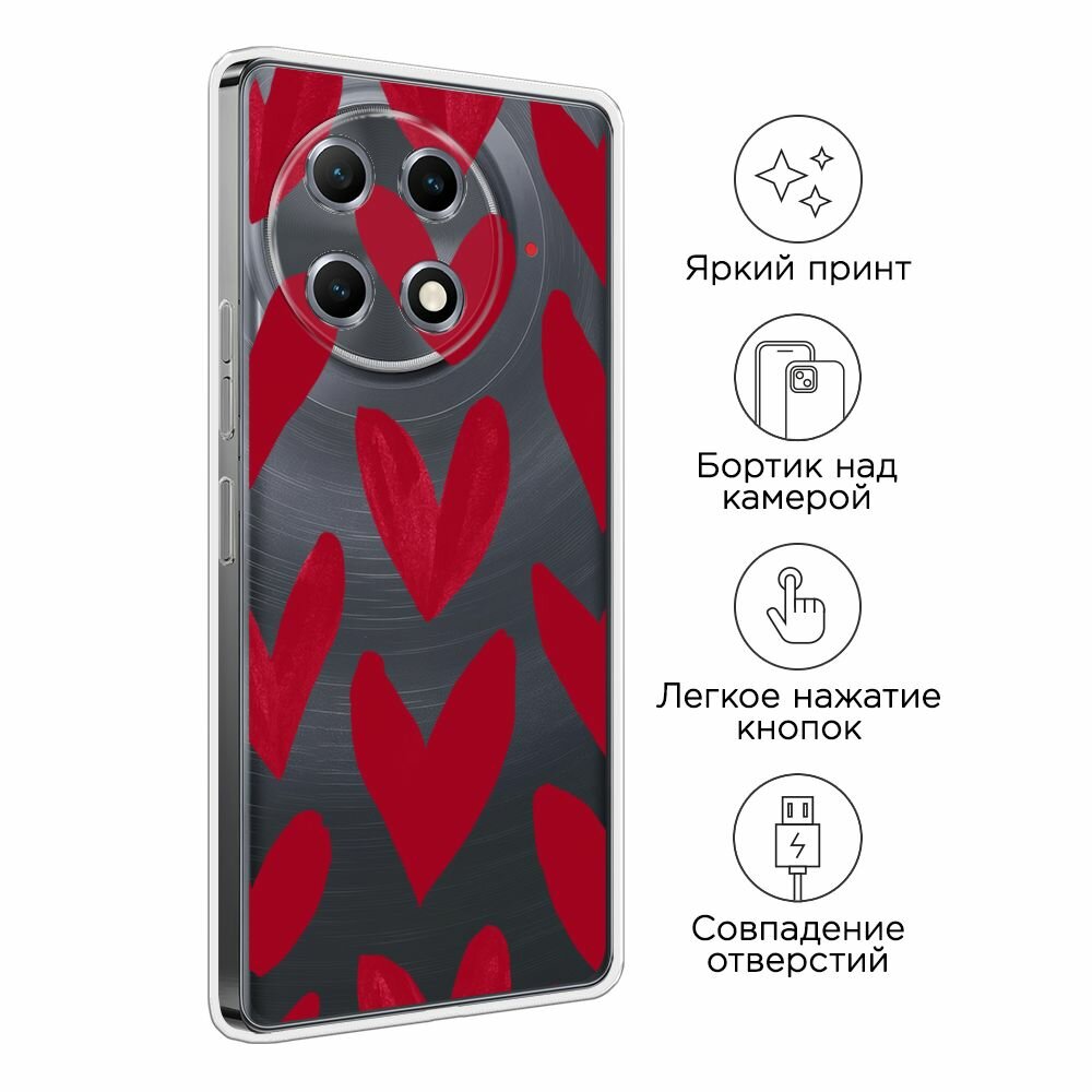 Чехол на Tecno Camon 30S / Текно Камон 30S с принтом "Красные сердечки рисунок - 14 февраля", прозрачный — фото 1
