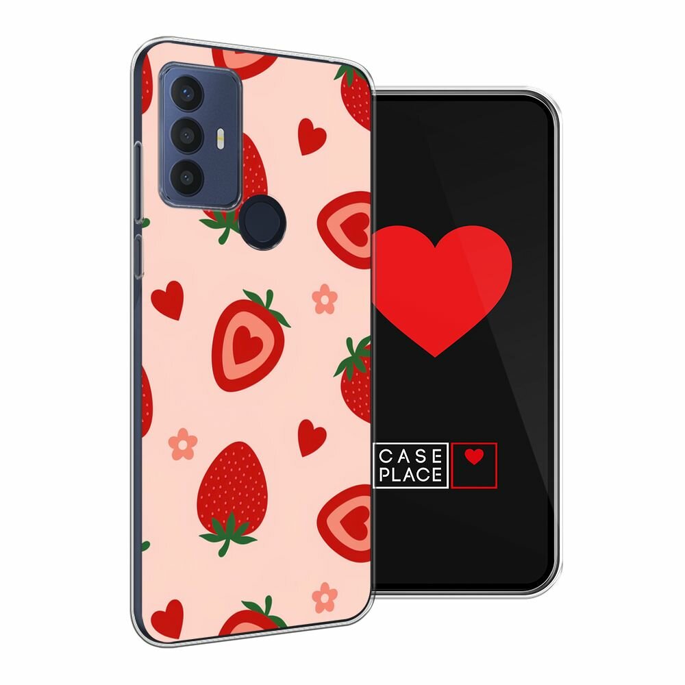 Чехол на TCL 30E/30 SE/305/306 / ТСЛ 30E с принтом "Heart strawberries 1 - 14 февраля" — фото 1