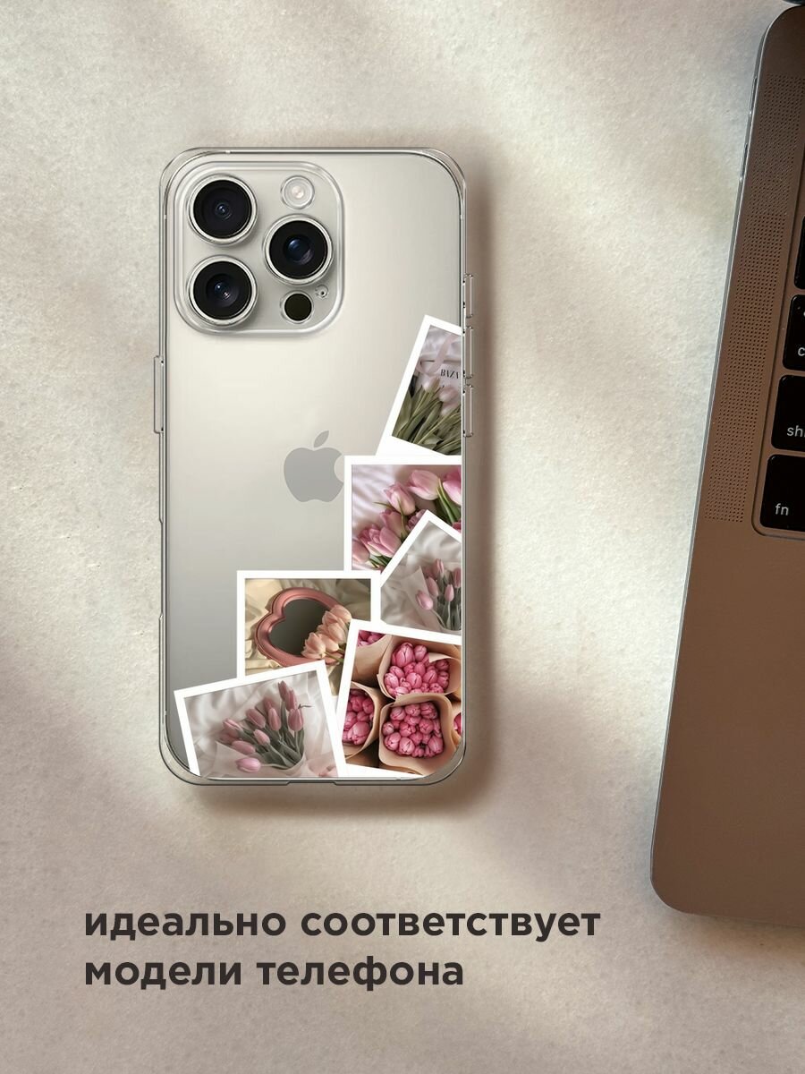 Чехол на Apple iPhone 16 Pro / Айфон 16 Про с принтом "Весенние фото - 8 марта", прозрачный — фото 1